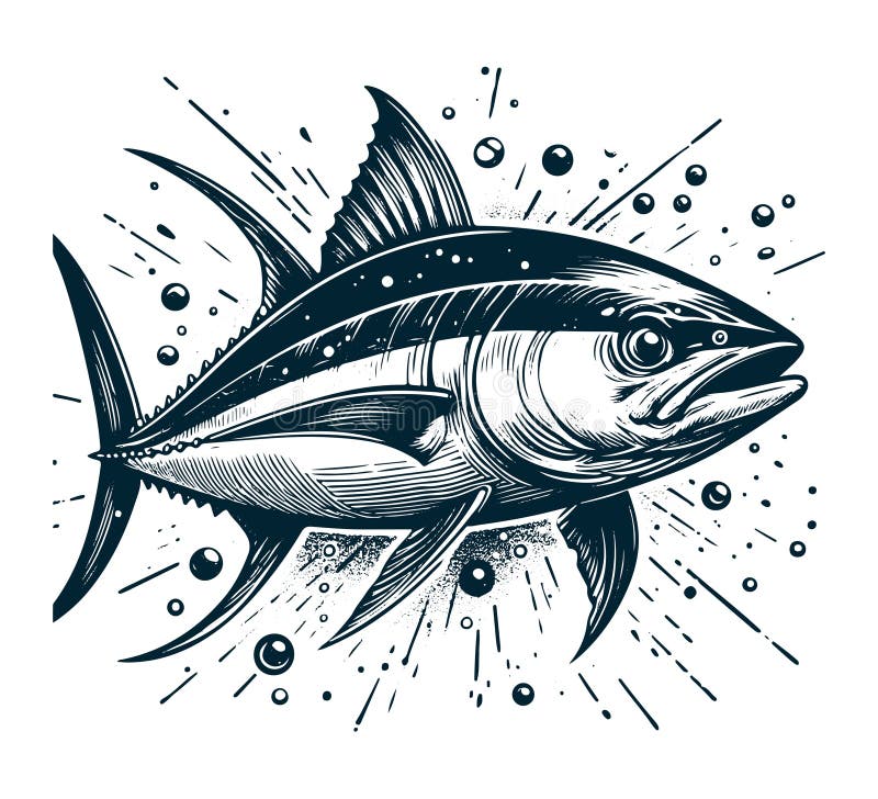Bluefin Tuna Hand Drawn Vector Illustration Stock Illustration ...