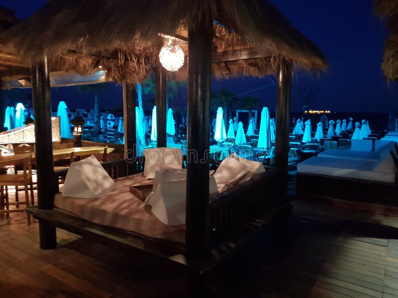 Beach bar night stock image. Image of sunset, night - 116973495