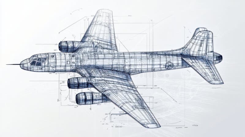 Blueprint of Airplane Side View with Technical Details and Design Stock ...