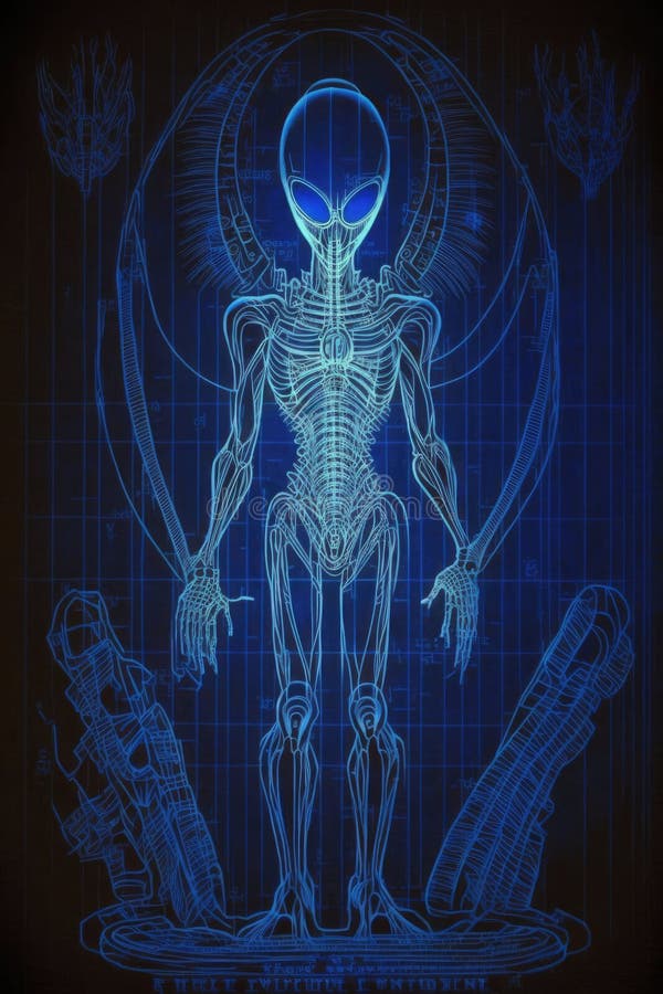 Blueprint of an alien stock illustration. Illustration of darkness ...