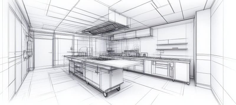 Blueprint Architectural Drawing of Modern Kitchen Design Draft ...