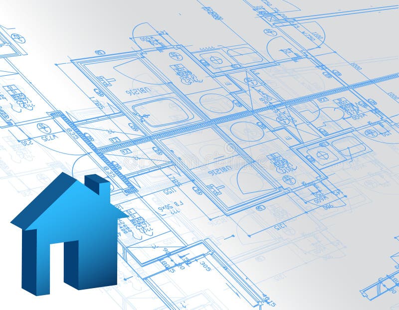 Blueprint Architectural Map and 3d House Model Stock Illustration ...
