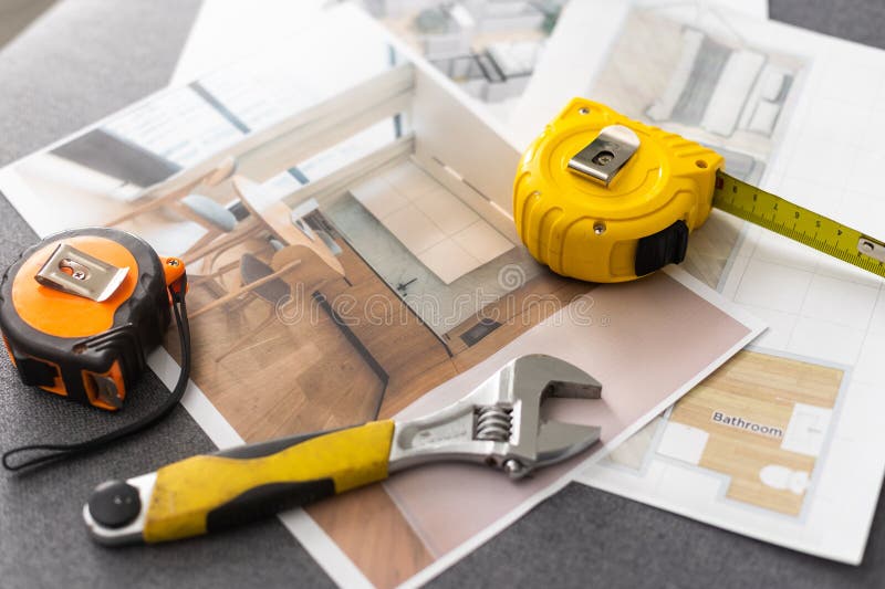 Blueprint and Architectural Tools. Construction Industry Concept Stock ...