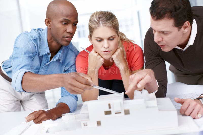 Blueprint, Architecture and Business People in Office, Model and ...