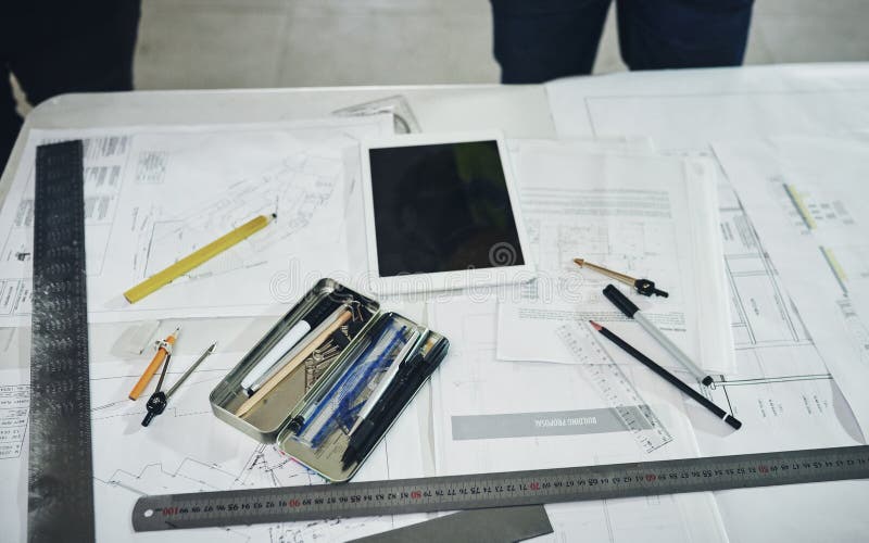 Blueprint, Architecture and Tools with Tablet, Tech and Stationary for ...