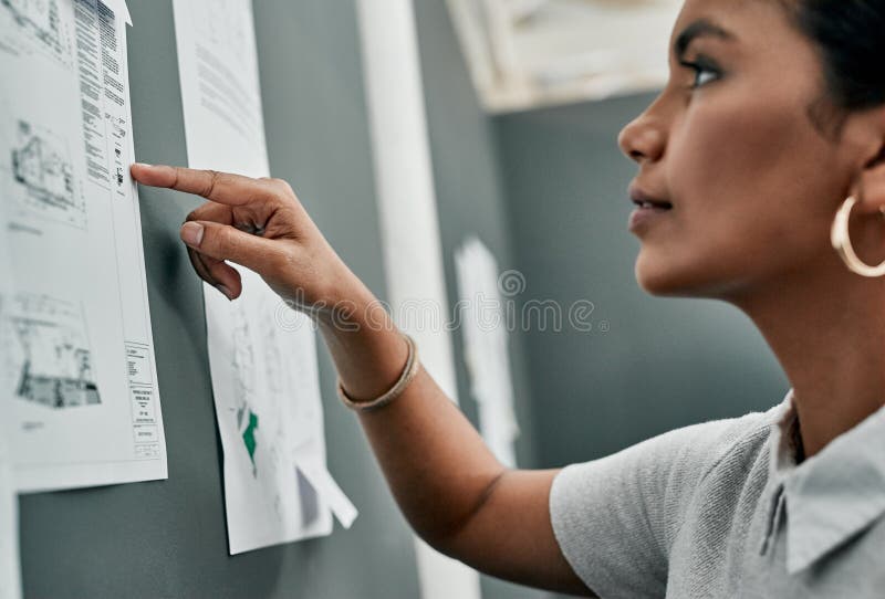 Blueprint, Architecture and Woman at Wall for Planning, Project ...
