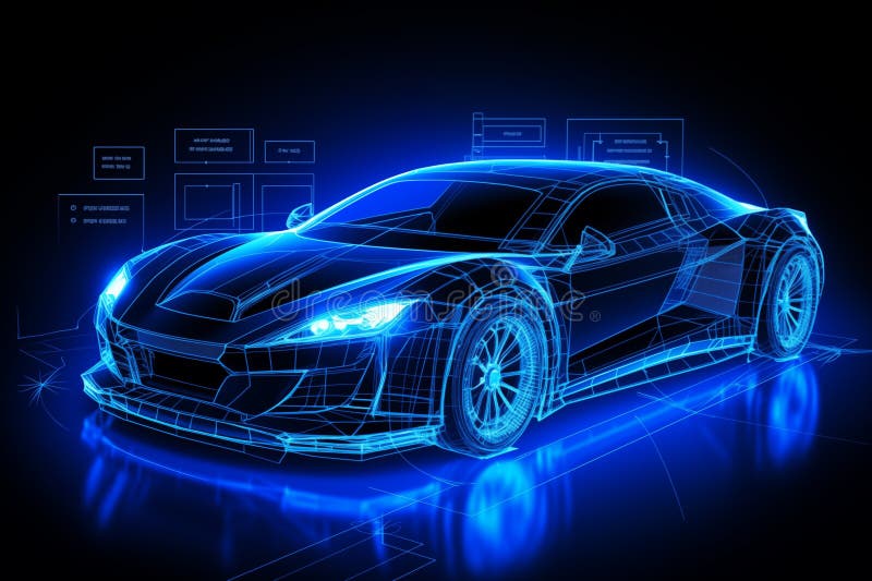 Blueprint Blue Neon Car Technology Background by Generative AI Stock ...