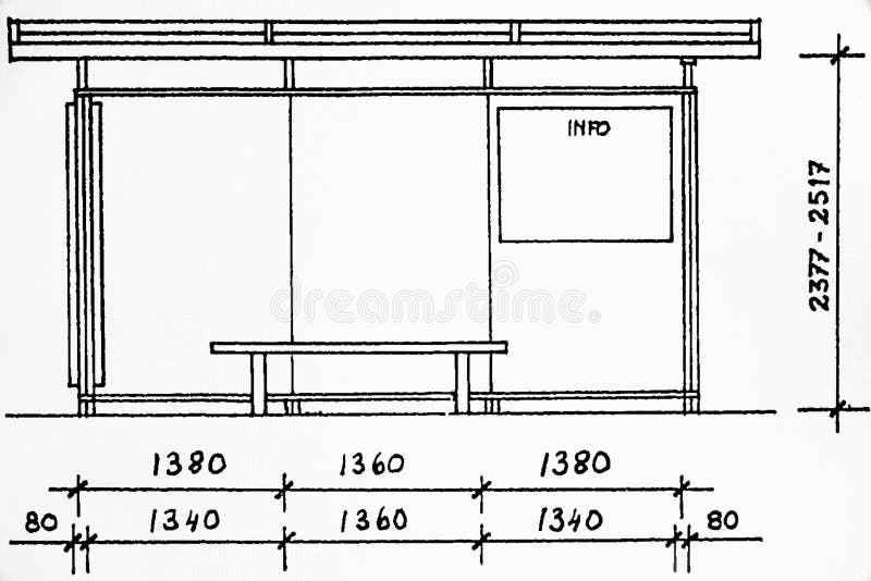 Blueprint of a Bus Stop, Front View Stock Illustration - Illustration ...