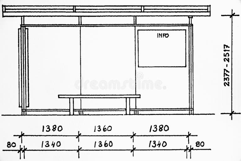 Blueprint of a Bus Stop, Front View Stock Illustration - Illustration ...