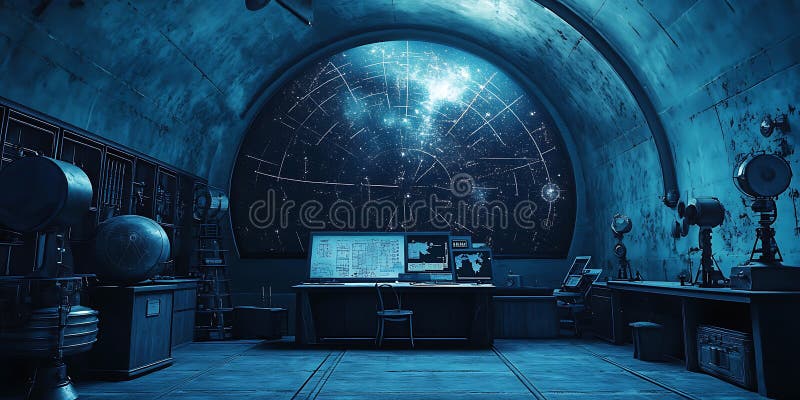 Blueprint of a Celestial Map Room with Rotating Star Charts for Space ...