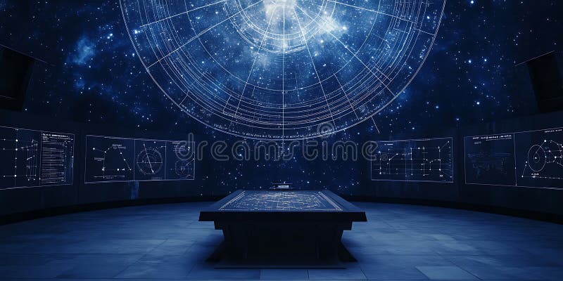 Blueprint of a Celestial Map Room with Rotating Star Charts for Space ...