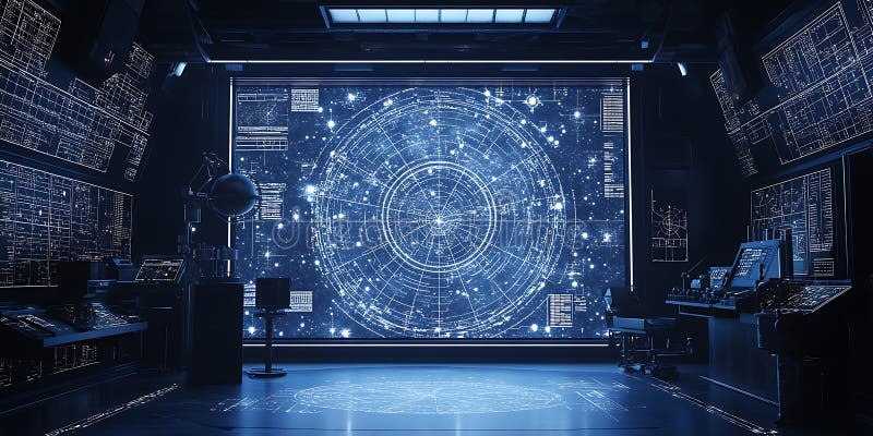 Blueprint of a Celestial Map Room with Rotating Star Charts for Space ...