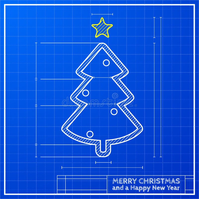 Christmas Tree As Technical Blueprint Drawing. Christmas Technical ...