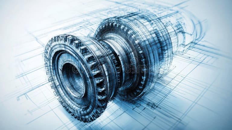Blueprint of Complex Mechanical Gear Design Technical Drawing with ...