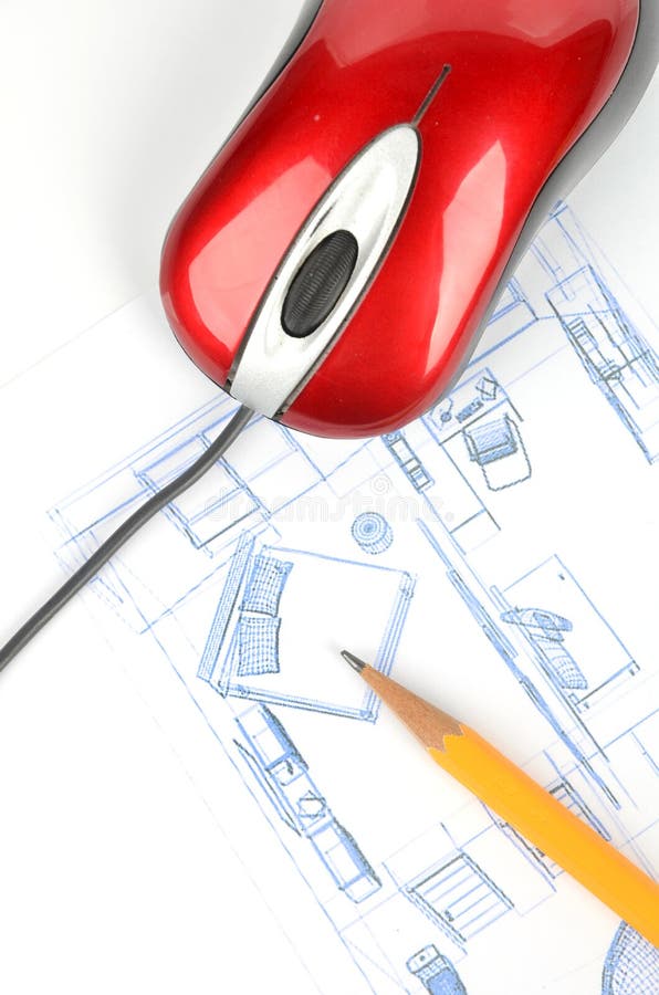 Blueprint and Computer Mouse Stock Photo - Image of home, modern: 24145688