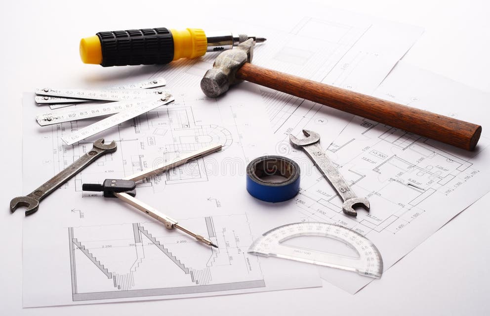 Blueprint for Construction Work Stock Image - Image of document ...