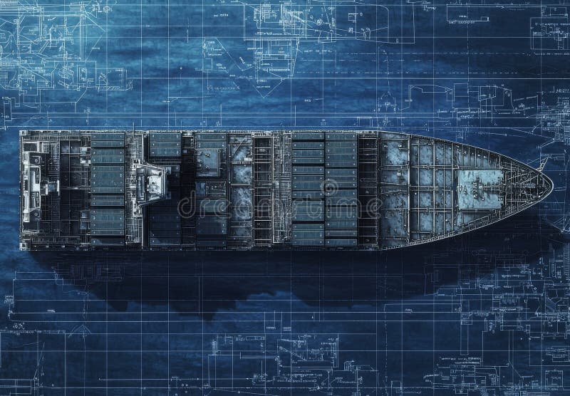 A Blueprint of a Container Vessel or Cargo Ship at a Terminal Port ...