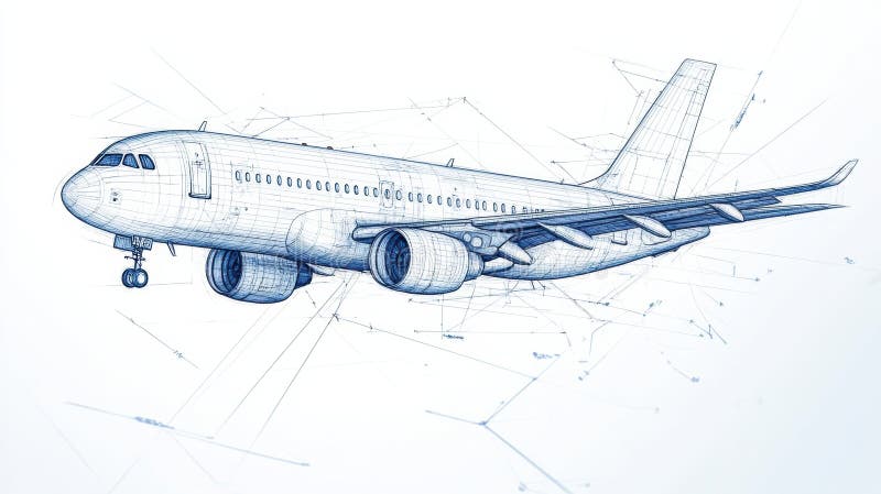 Blueprint Design of an Aircraft Illustrating Technical Details and ...