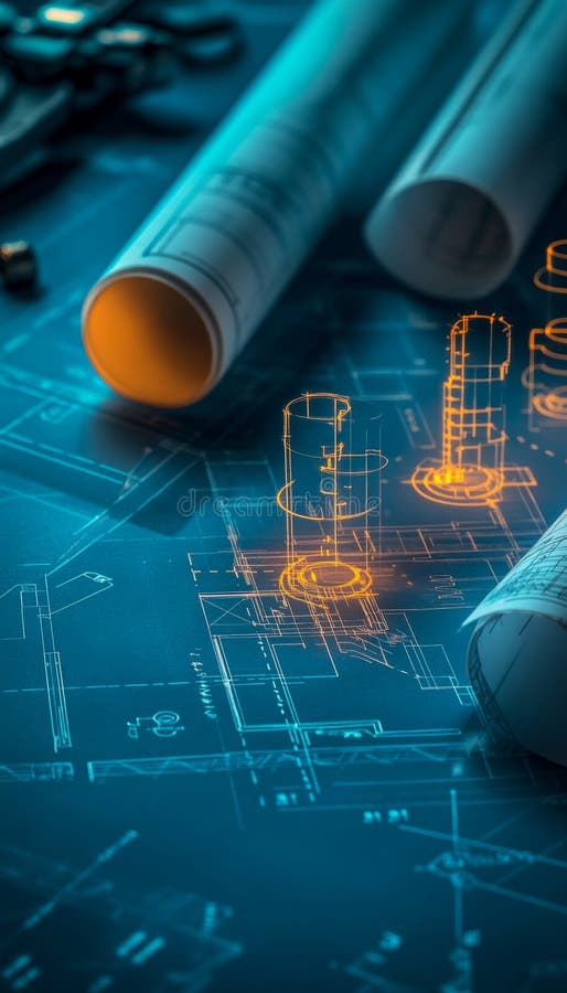 Blueprint Design with Architectural and Mechanical Elements. Technical ...