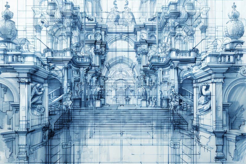 Blueprint Design of a Building Showcasing Intricate Architectural ...