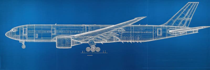 Blueprint Design of a Commercial Airplane Showcasing Detailed Technical ...