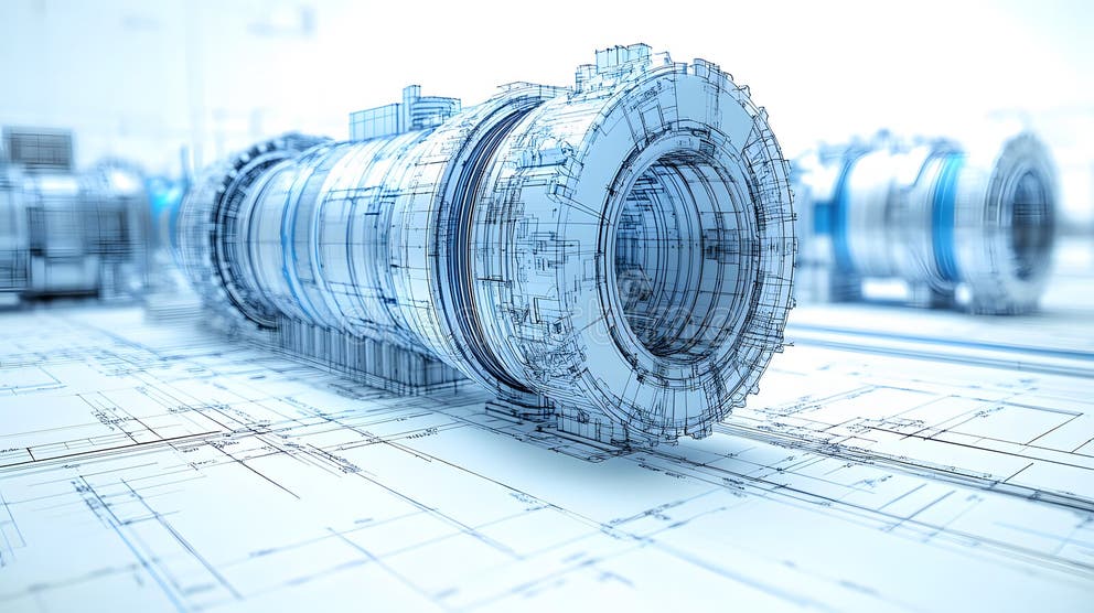 Blueprint Design with D Model of Engineering Part,Metal Object on a Blueprint. Suitable for ...