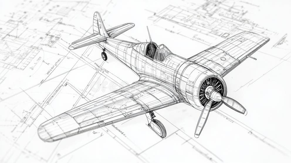 Blueprint Design of a Detailed Airplane Showcasing Various Technical ...
