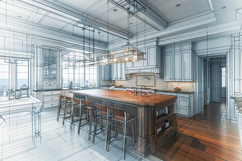 Kitchen Design Blueprint stock illustration. Illustration of windows ...