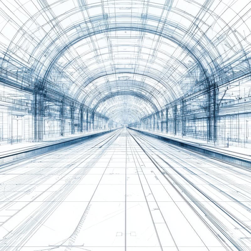 Blueprint Design of a Modern Train Station Showcasing Architectural ...