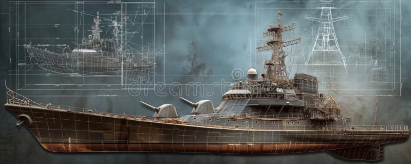 Blueprint and Design of a Modern Warship in Detail Stock Image - Image ...