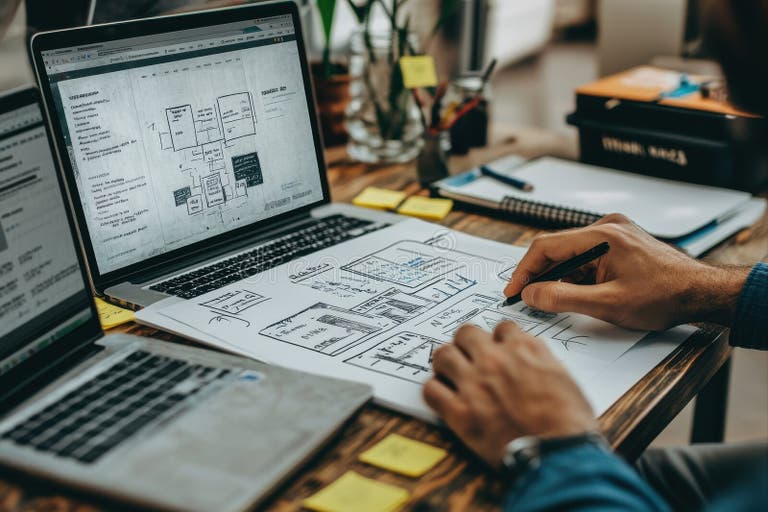 Blueprint Designing and Planning Office Workspace Digital Content ...