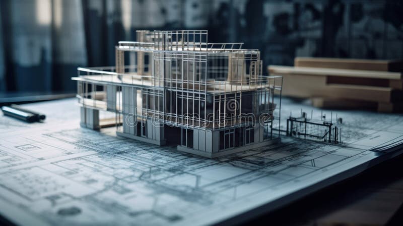 Blueprint Designs and a Home Model for a Construction Project ...