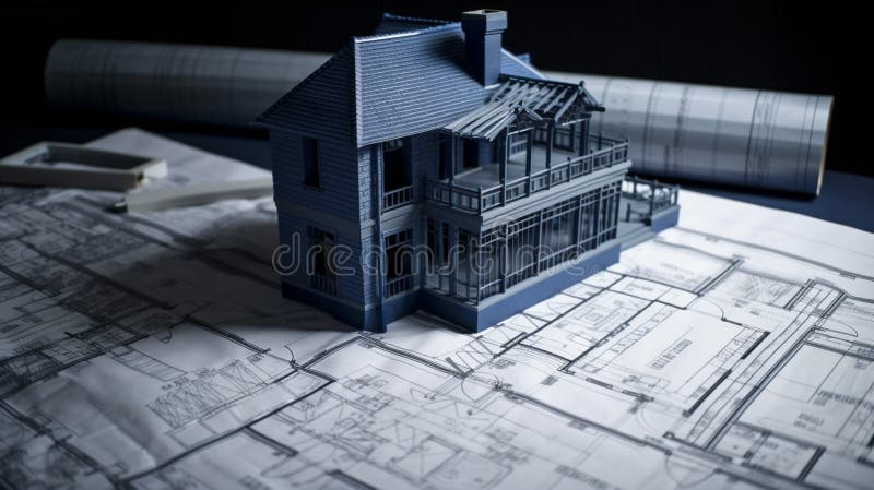 Blueprint Designs and a Home Model for a Construction Project ...