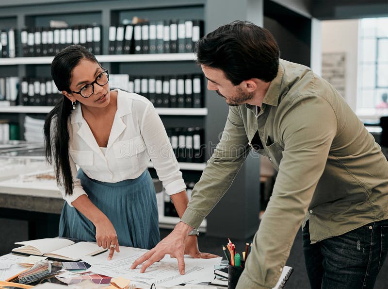 Blueprint, Discussion and Business People in Office for Architecture ...