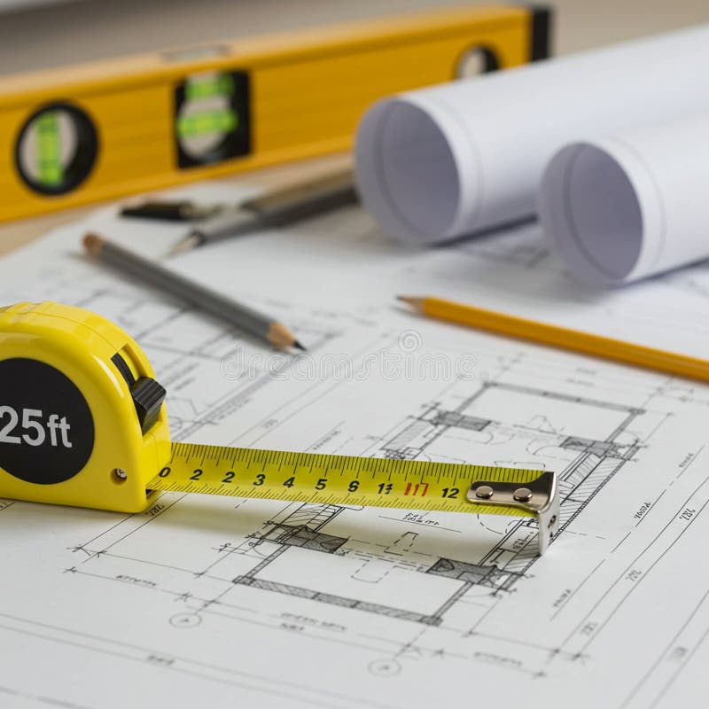 Blueprint Displaying Architectural Plans is Surrounded by Drafting ...