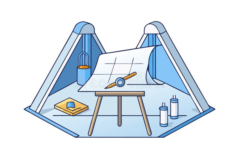 Blueprint Drafting Scene Featuring Precision Tools, Grid Paper, and ...