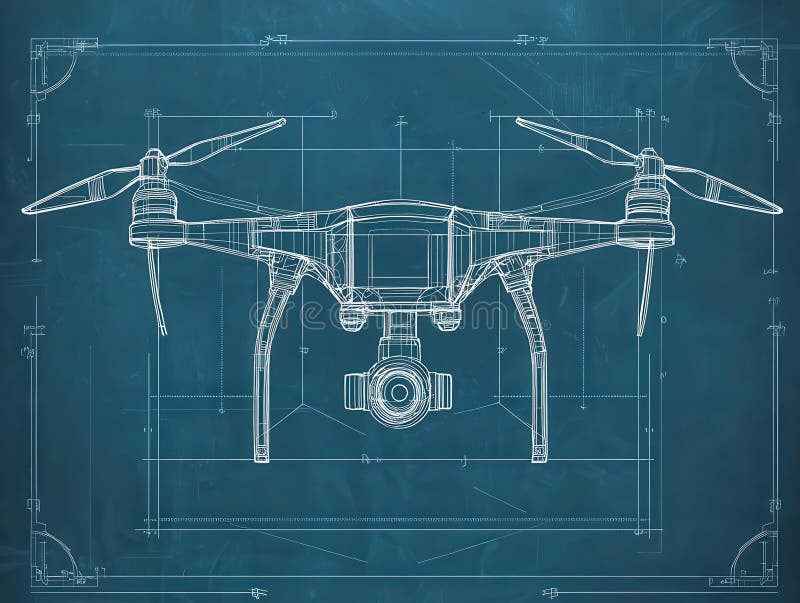 Blueprint Drawing of a Drone Showing Technical Specifications and ...