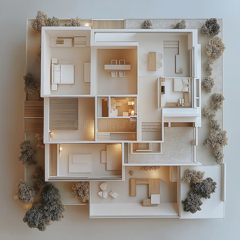 Blueprint, Drawing of a House with a Paper Model Stock Illustration ...