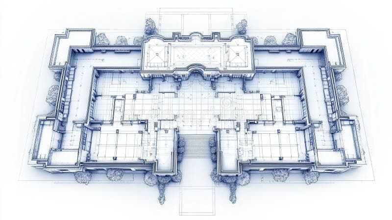 Blueprint Drawing of a Residential House with Detailed Floor Plan and ...