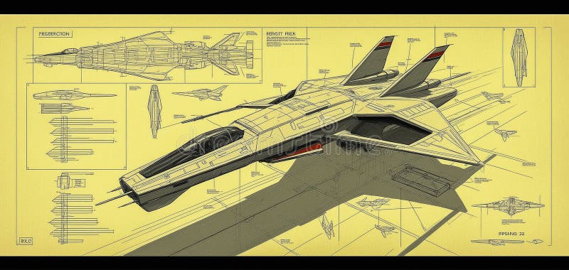 Blueprint, Drawing, Scheme, Project of a Fantastic Flying Machine ...