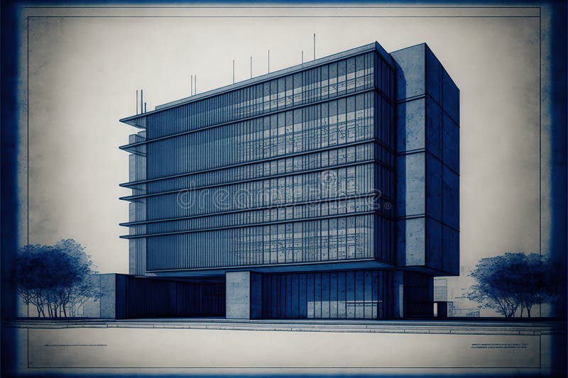 Blueprint Drawing of the Super Modern Facade of the Building. Stock ...