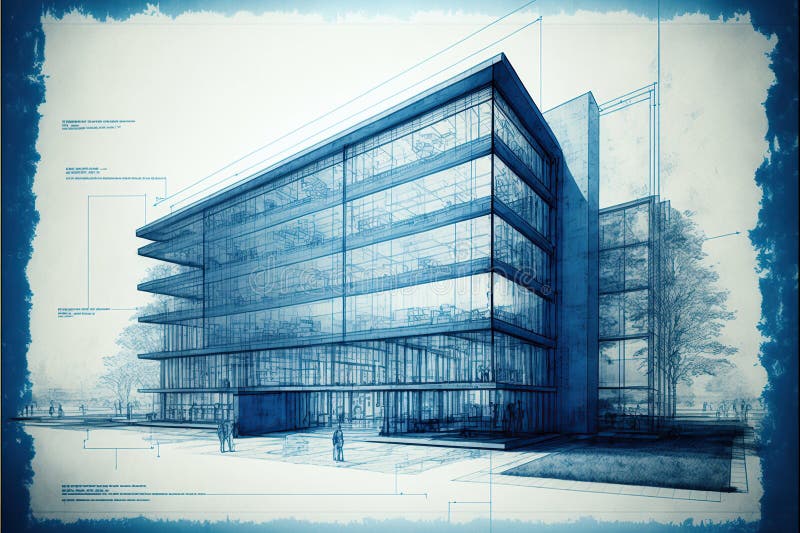 Blueprint Drawing of the Super Modern Facade of the Building. Stock ...