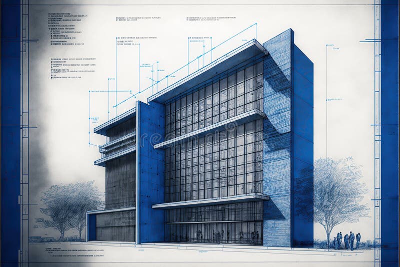Blueprint Drawing of the Super Modern Facade of the Building. Stock ...