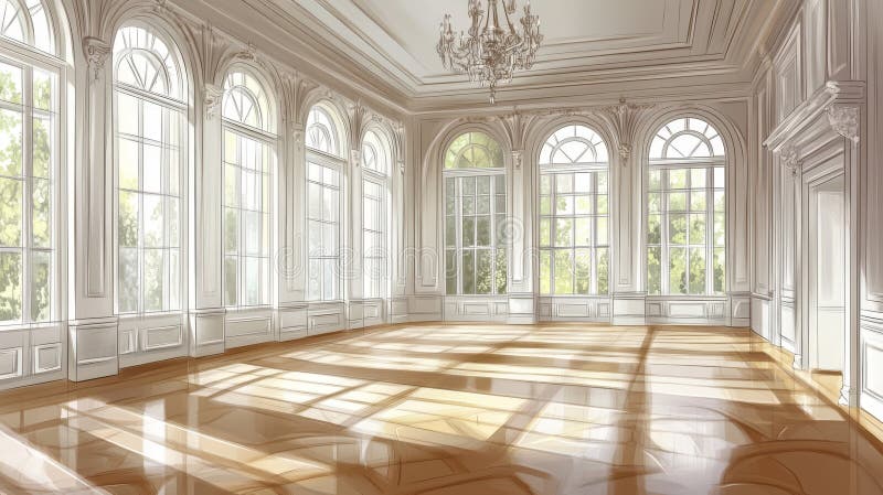 Blueprint of an Elegant Grand Ballroom Interior Stock Image - Image of ...