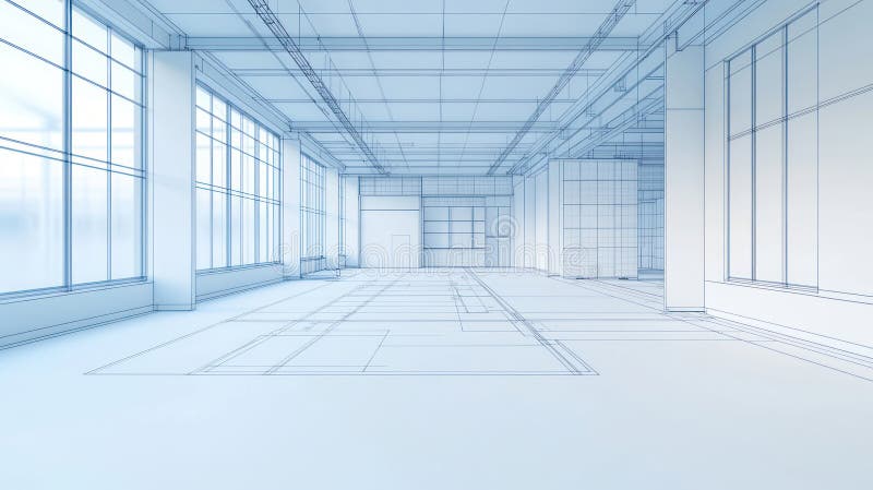 Blueprint of an Empty Interior Space with Large Windows and Open Layout ...