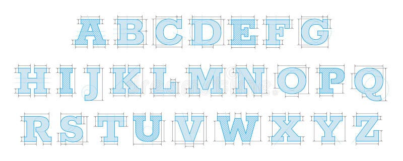 Blueprint Font. Modern Geometric Architectural Letters, Wireframe ...