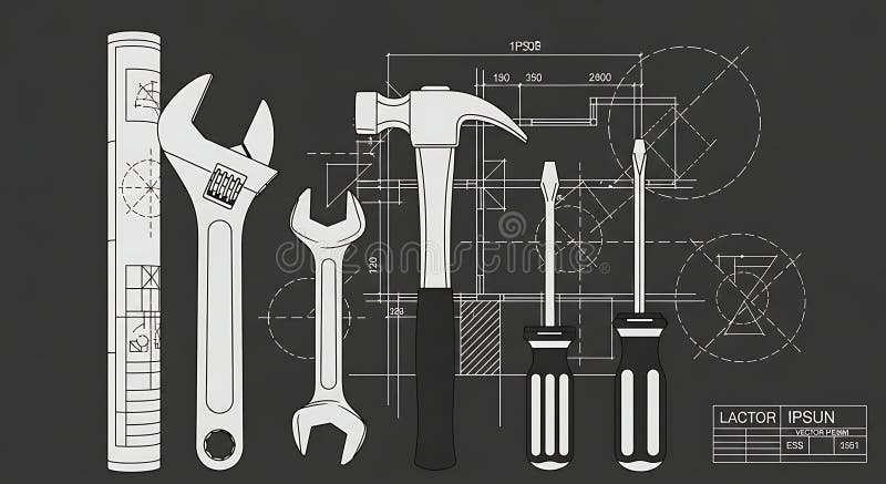 Blueprint of Hand Tools stock illustration. Illustration of project ...