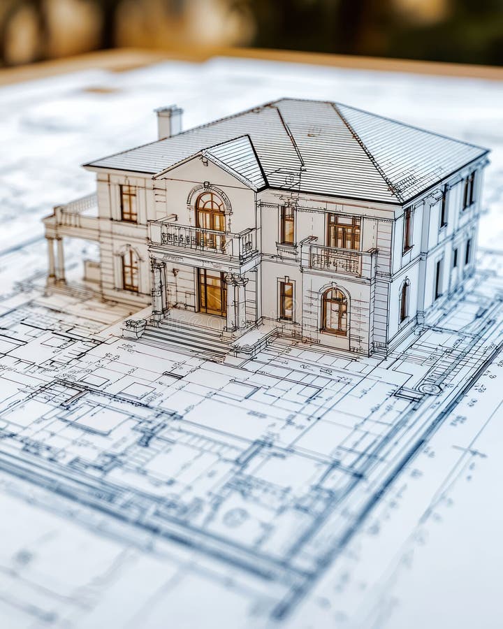 Blueprint of House with Architectural Details and Design Plans Stock ...