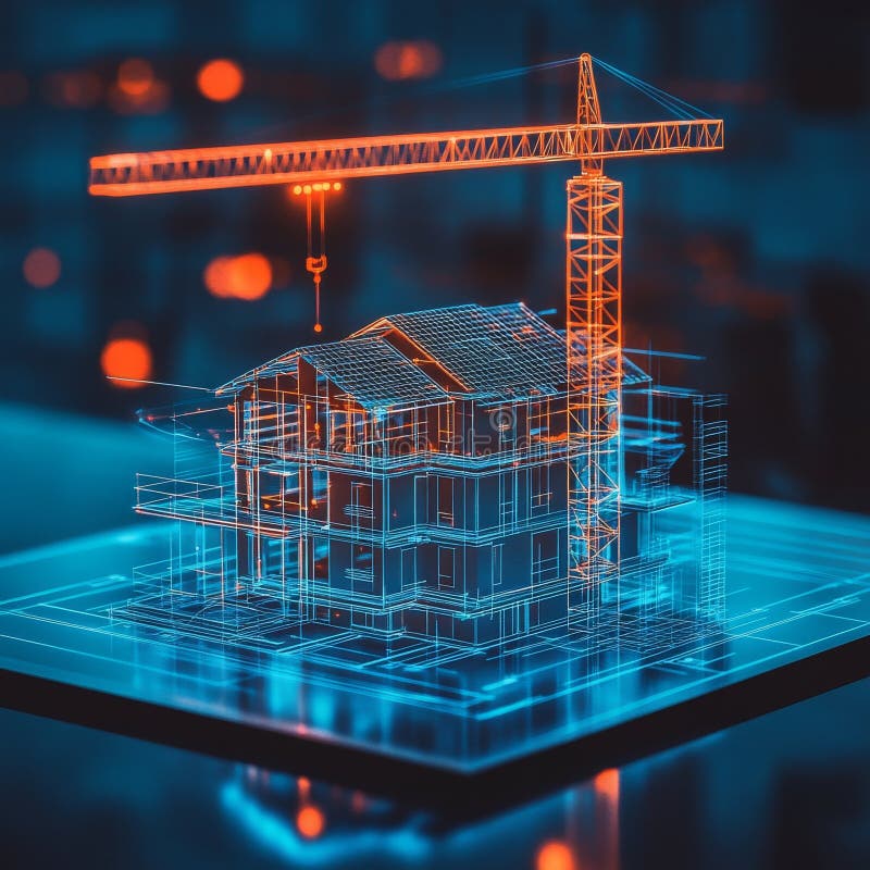 Blueprint House Construction Site is Visualized Digitally Stock Photo ...