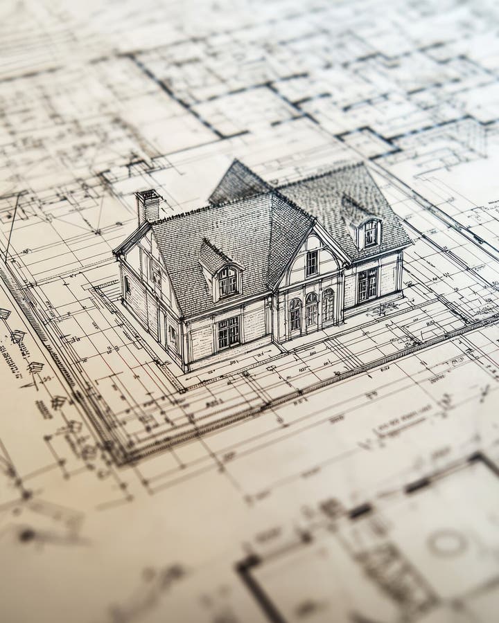 Blueprint of House Design, Architectural Plan with Detailed Layout ...